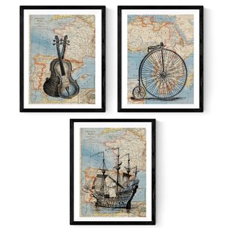 Nacnic Alte Reise Weltkarten. Illustration Set Reisen um die Welt. Vintage Stil Karten von Europa, Spanien und Afrika. A4 ohne Rahmen