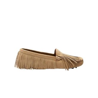 Scarosso Homme, Chaussures, Beige, Taille: 44 EU Mocassins de conduite en daim beige avec franges