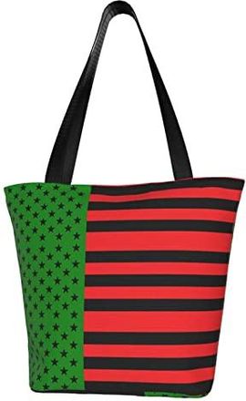 AOOEDM Drapeau Africain Am&eacute;ricain - Rouge Noir Et Vert Sac Fourre-Tout R&eacute;utilisable Femmes Sac &Agrave; Main D&eacute;contract&eacute; Sacs &Agrave; Bandouli&egrave;re pour Shopping &Eacute;picerie V
