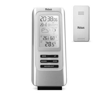 Mebus funkgesteuerte Wetterstation mit Außensensor, Thermometer, Hygrometer, Funkuhr, Wohlfühlindikator bewertet Raumklima, Wettervorhersage, Mondkalender, 
