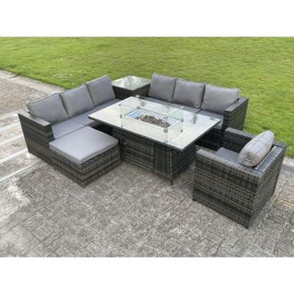 Fimous Rattan Garten Ecke M&ouml;bel Gas Feuer Pit Tisch Essgarnituren Gas Heizung Lounge Stuhl Big Foothocker Side Couchtisch - Fimous