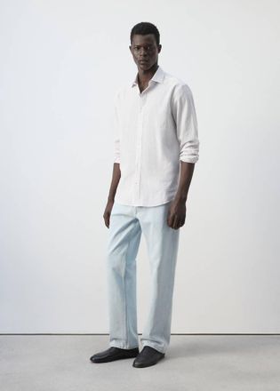 Mango Chemise en seersucker &agrave; texture ray&eacute;e rose p&acirc;le - Homme - XXL - MANGO MAN