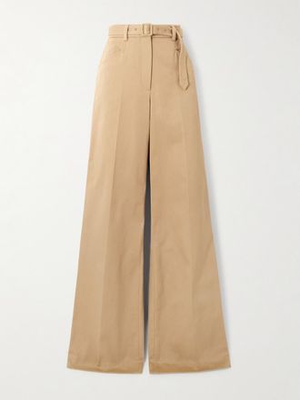 Gabriela Hearst Pantalon Large En Gabardine De Coton &Agrave; Ceinture Norman - Marron