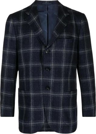 Kiton Homme, Vestes, Bleu, Taille: L Blazer Crois&eacute; &agrave; Carreaux &Eacute;cossais