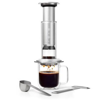 Aeropress cafeti&egrave;re &agrave; piston premium en verre, acier inoxydable et aluminium, tout-en-un, cafeti&egrave;re manuelle style filtre et expresso, infusion rapide en 2 minu
