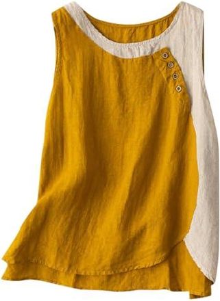 Generic Hauts en lin pour femme - Chemise en duvet sans manches en coton et lin - Coupe ample - D&eacute;bardeurs d&eacute;t&eacute; d&eacute;contract&eacute;s - Grande taille - Col rond - T-sh