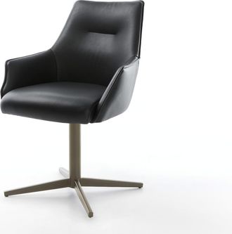 DELIFE Drehstuhl Alja-Flex mit Armlehnen Echt-Leder Schwarz Fußkreuz Effektfinish Titan 360° drehbar Taschenfederkern, Esszimmerstühle