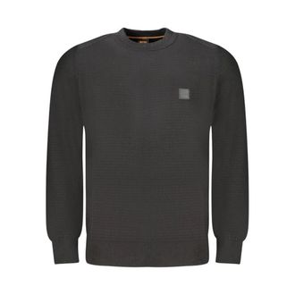 HUGO BOSS Pull en piqu&eacute; de coton avec &eacute;cusson logo - Homme - Pulls - Noir - Taille: XL