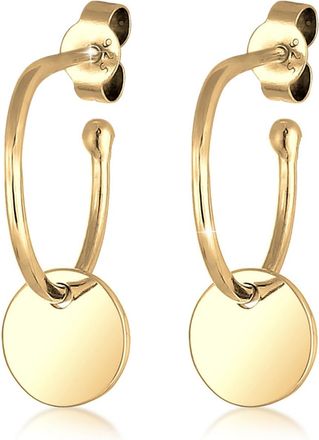 Elli Ohrhänger Silber 925 Vergoldet 24K Plättchen Ohrringe Damen Creolen für Frauen Durchmesser 12mm mit Coin Anhänger 0301763017