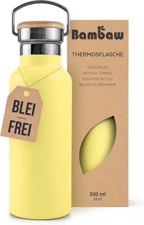 Bambaw Isolierte 500ml Flasche auslaufsichere gelbe Edelstahlflasche - Hei&szlig;getr&auml;nk to go