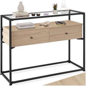 TecTake TecTake Console Meuble Reading 101,5 x 41,5 x 80,5 cm, Plateau en Verre 958 x 358 x 5 mm, Console dentr&eacute;e Table de Salon Meuble dentr&eacute;e Style Industri