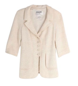 Chanel Cream 3/4 Length Sleeves Button Up Tweed Jacket Size XS