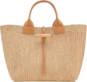 Longchamp Womens Bag Le Roseau Beige Rafia Handbags Hand
