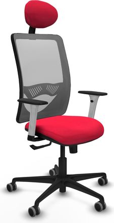 Piqueras y Crespo Roter Schreibtischstuhl Zulema mit wei&szlig;en und schwarzen Armlehnen, h&ouml;henverstellbarer Lendenwirbelst&uuml;tze und festem Kopfteil, ausgestattet mit 3 Posit