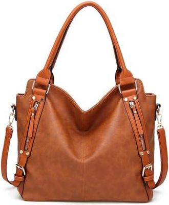 Generic Sac fourre-tout pour femme 2025 en cuir synthétique pour femme, grande capacité, design classique, sac à bandoulière pour femme, marron, Taille unique