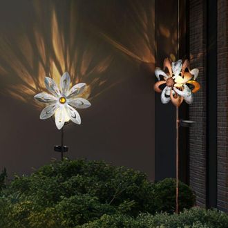 Globo Lighting Globo Lighting - Solarleuchte Windrad Solarlampe Erdspieß Gartendeko Solar Gartenstecker gold silber, Metall, led warmweiß, 2er Set