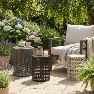 ZJchao Gartenhocker-Set, 3-teilige Metall-Au&szlig;enhocker mit Gl&auml;nzenden, Abwischbaren Oberfl&auml;chen, f&uuml;r Sitzgelegenheiten und Dekoration Am Terrassengarten Am Po