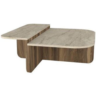 Vente-Unique Table basse - Effet travertin beige et naturel fonc&eacute; - MARALIA