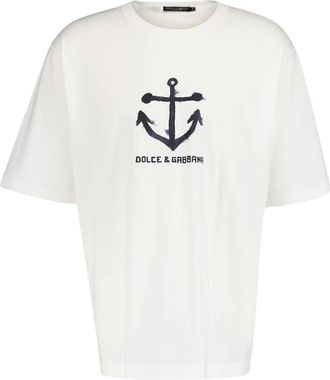 Dolce & Gabbana Nautisches Ankerdruck Wei&szlig;es T-Shirt - - Tops - Herren - Wei&szlig; - S