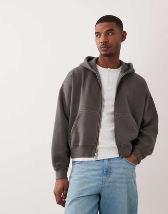 Abercrombie & Fitch Basic-Kapuzenjacke in Anthrazit mit Rei&szlig;verschluss-Grau