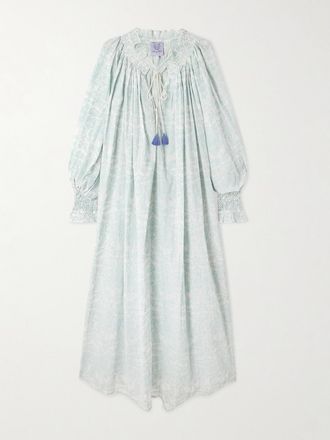 Thierry Colson Vladia Midikleid Aus Bedrucktem Baumwoll-voile Mit Troddeln - Grün