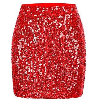 Generic Jupe &agrave; paillettes pour femme - Jupe moulante extensible parfaite pour la soir&eacute;e, rouge, XL