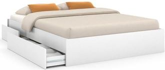 IDMarket Cadre de lit Double TOMI 4 tiroirs avec sommier 140 x 190 cm Blanc