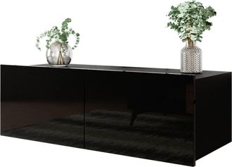 Mirjan24 TV Schrank Calabrini 100 BR03, TV Lowboard mit Grifflose Öffnen, Fernsehschrank Hängeschrank Hochglanz Matt Wohnwand (Schwarz/Schwarz Hochglanz)