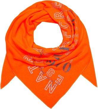 soccx Damen Dreieckstuch aus Flauschstrick mit Glitter Print Neon Orange, None