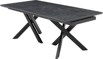 Vente-Unique Table &agrave; Manger Extensible 8 &agrave; 12 Personnes en Verre tremp&eacute; et c&eacute;ramique - Effet marbre Noir - MARISO