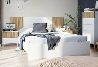 Dmora Kopfteil Brockdale, Kopfende, Bettkopfteil, Kopfbrett, 216x3 h50 cm, Weiß und Eiche