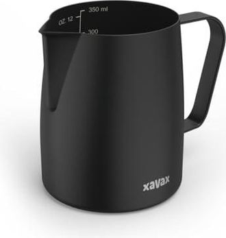XAVAX Milchkännchen, 350ml (Milchkännchen aus Edelstahl, zum Milchaufschäumen, Pitcher, Barista-Zubehör, Kaffee-Zubehör, Milchschaumkännchen) schwarz matt