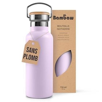 Bambaw Gourde Isotherme 750 ml, Gourde Violette, Gourde Inox 750 ml, Thermos Gourde Sport, Bouteille dEau R&eacute;utilisable - Lilas Clair