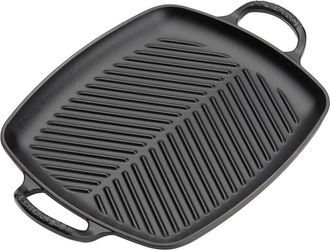 LE CREUSET Le Creuset Signature Flache rechteckige Grillplatte aus Gusseisen mit Hilfsgriff, für alle Herdarten und Backöfen, 30 cm, Schwarz matt, 20201300000422
