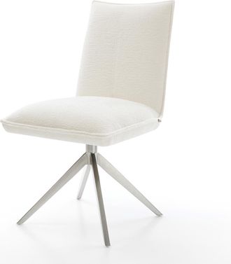 DELIFE Drehstuhl Lelio-Flex Boucl&eacute; Soft Beige Kreuzgestell breit Edelstahl 360&deg; drehbar Wippfunktion Taschenfederkern, Esszimmerst&uuml;hle