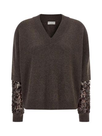 Brunello Cucinelli Embellished Cashmere Sweater - Brown