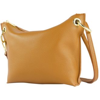 modamoda.de T243 - ital. Umh&auml;ngetasche Klein Small aus Leder, Farbe:Camel