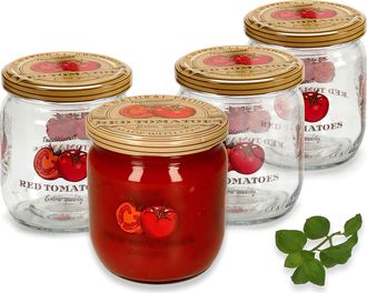 MamboCat 4er Set Vorratsglas Tomato 425 ml I Einmachglas mit Schraubdeckel und Schriftzug zum Einmachen & Einkochen für Tomatengerichte I Einweckglas spülmasch