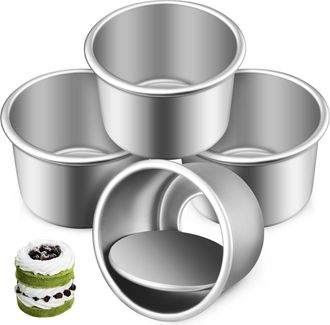 Pretyzoom 4Er Set Runde Kuchenformen Aus Aluminium 2 Zoll Mit Abnehmbarem Boden F&uuml;r Kleine Kuchen Mini Muffins K&auml;sekuchen Und Pudding Backformen