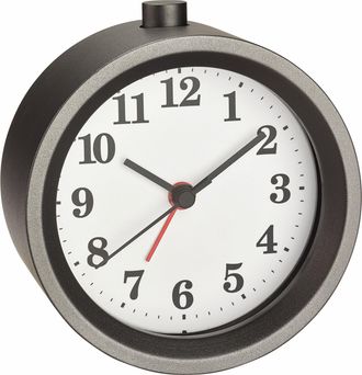 TFA Dostmann Analoger Wecker aus Metall, 60.1026, mit leisem Uhrwerk, Weckalarm mit Snooze-Funktion, grau, L100 x B57 x H136 mm