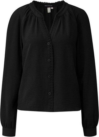 QS by s.Oliver Langarmbluse Bluse Tunikabluse mit Spitze am Ausschnitt