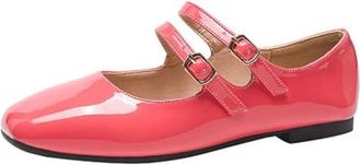 Minetom Femmes Filles Mary Jane Élégant Fête Soirée Ballerines Confortable Simili Cuir Chaussures Plates avec Boucle A Rose Vif 35 EU