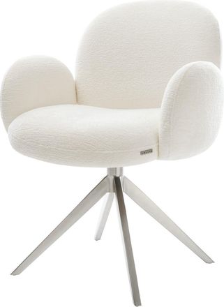 DELIFE Esszimmerstuhl Nube-Flex mit Armlehnen Kreuzgestell breit Edelstahl Boucl&eacute; Soft Beige 360&deg; drehbar Wippfunktion Taschenfederkern