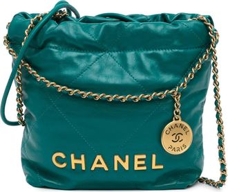 Chanel Hobo Bags - Mini Shiny Calfskin 22 Handbag - Gr. unisize - in Gr&uuml;n - f&uuml;r Damen