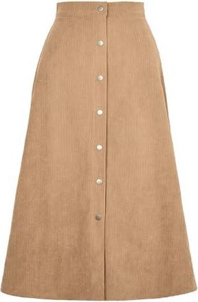 Generic Jupes longues taille haute en velours côtelé boutonnées pour femme, coupe trapèze, couleur unie, jupe midi à simple boutonnage, abricot, L
