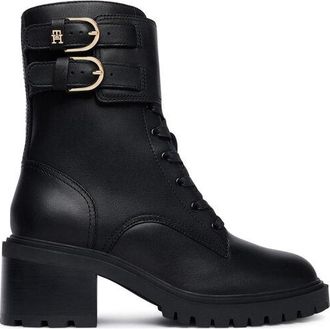 Tommy Hilfiger Schn&uuml;rschuhe Block Heel Buckled Lace-Up Boot FW0FW09578 Schwarz