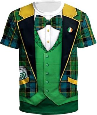 Generic T-shirt &agrave; manches courtes pour homme Motif tr&egrave;fle &agrave; cravate Col rond Vert, Z01-vert., XXL