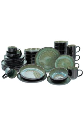 CREATABLE Kombiservice, Grün, Keramik, 30-teilig, 350 ml, lebensmittelecht, Essen & Trinken, Geschirr, Geschirr-Sets, Kombiservice