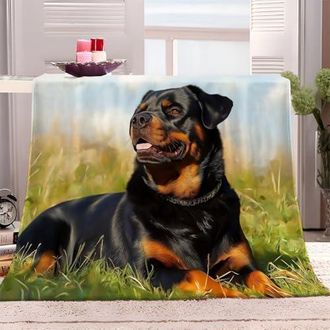 Generic Animal Rottweiler Adulte et Enfant Couverture Plaid Flanelle Marron Noir Couverture de Jeté, Polaire Moelleuse Chaudes Légères Hiver&Automne Couvertur