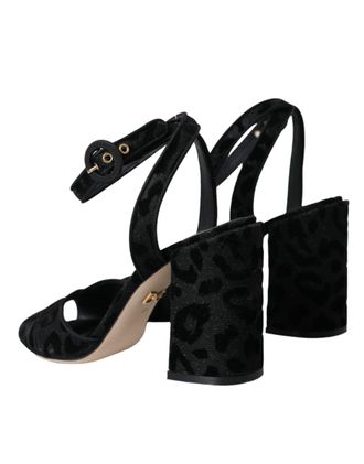 Dolce & Gabbana Womens Black Leopard Suede Heels Sandals Shoes Leather